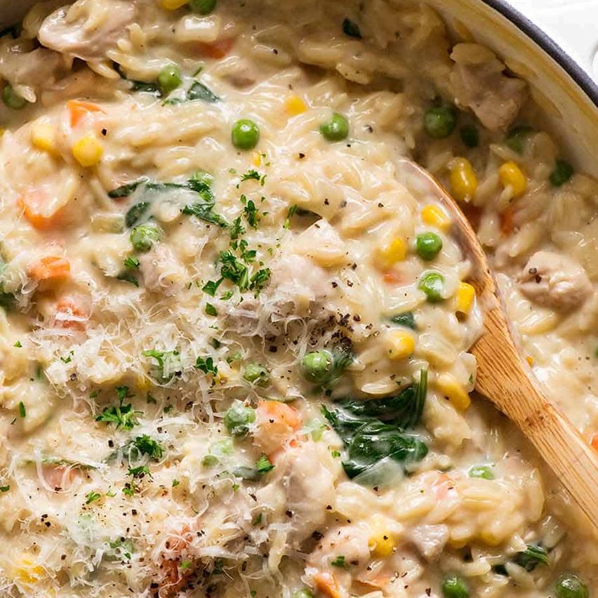 Creamy Goat Cheese & Roasted Red Pepper Risoni (orzo) - RecipeTin Eats