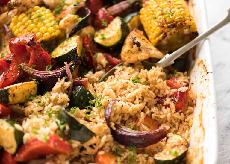 Oven Baked Rice and Vegetables (ONE PAN!!) - RecipeTin Eats