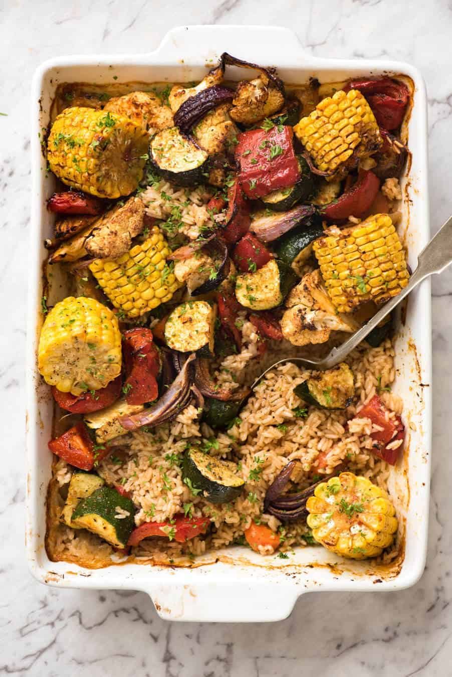 Oven Baked Rice and Vegetables (ONE PAN!!) - RecipeTin Eats