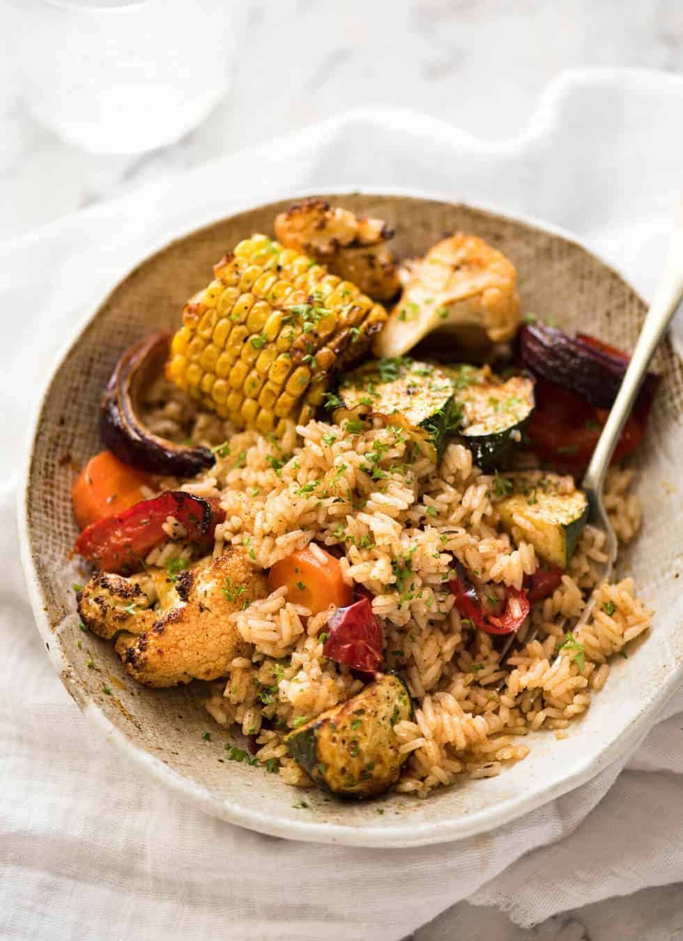 Oven Baked Rice and Vegetables (ONE PAN!!) - RecipeTin Eats