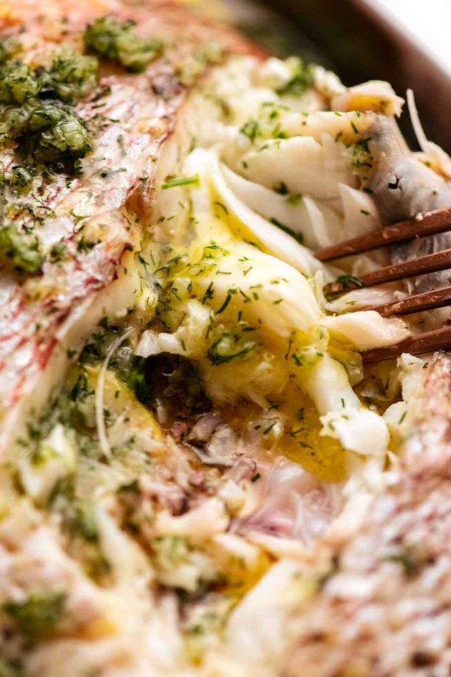 Whole Baked Fish - Snapper with Garlic & Dill Butter Sauce - RecipeTin Eats