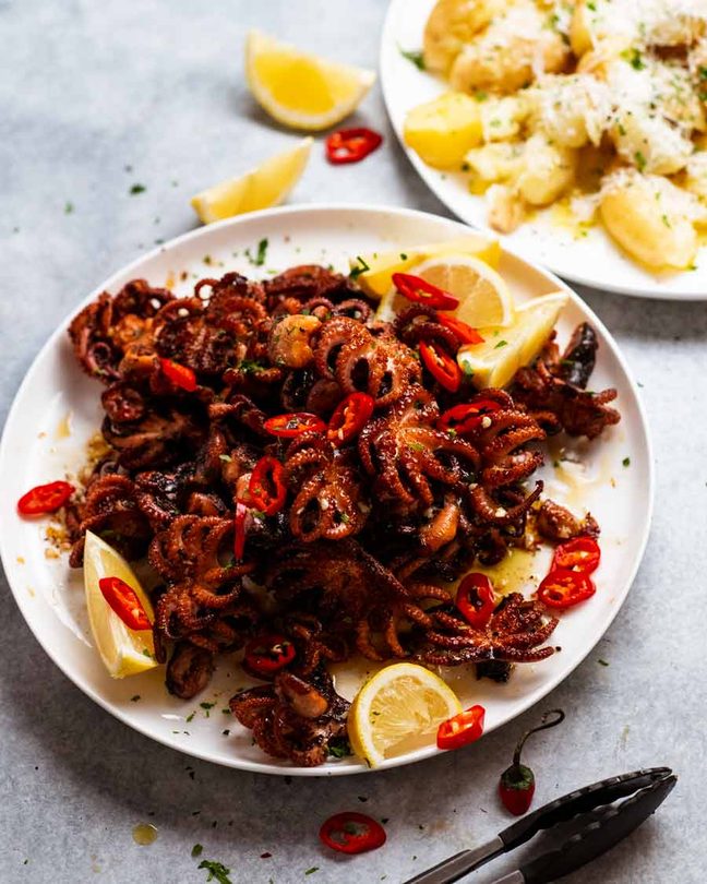 Crispy marinated baby octopus - RecipeTin Eats
