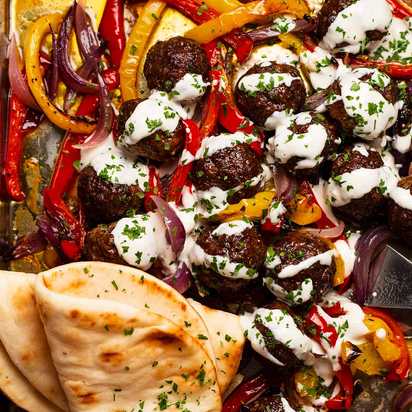 Tray bake dinner: Lamb kofta meatballs - RecipeTin Eats