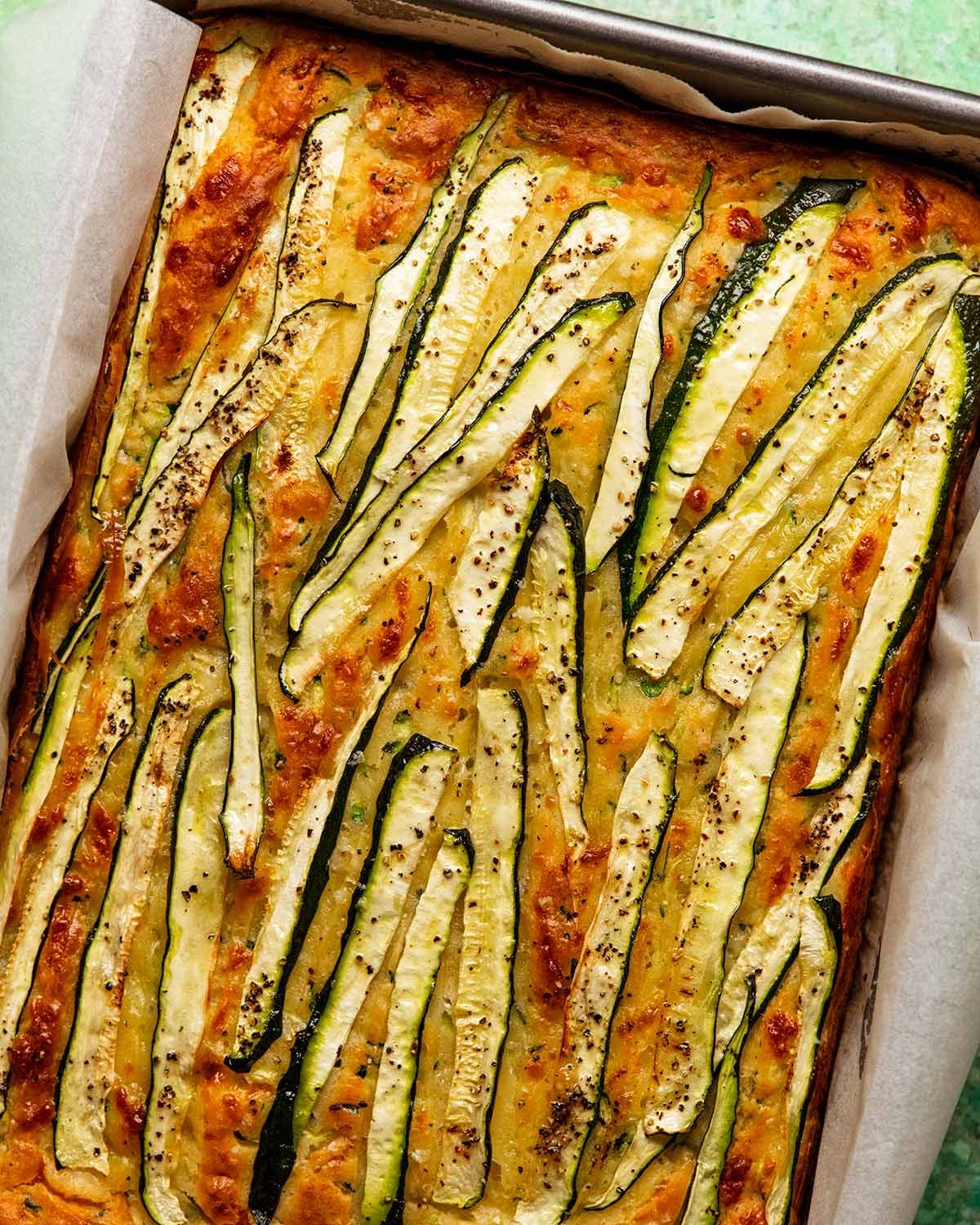 Zucchini cheese muffin slab - RecipeTin Eats