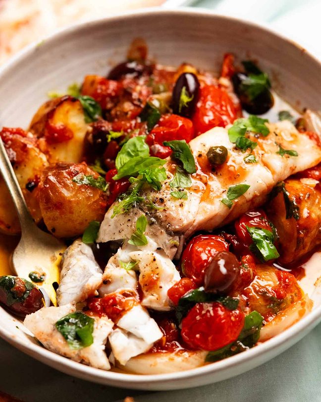 Puttanesca fish tray bake - RecipeTin Eats