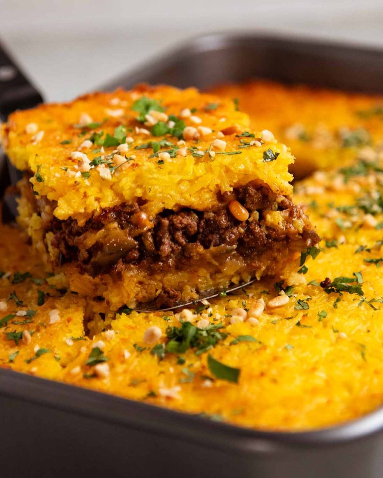 Golden Saffron Rice Bake with Baharat Spiced Meat - RecipeTin Eats