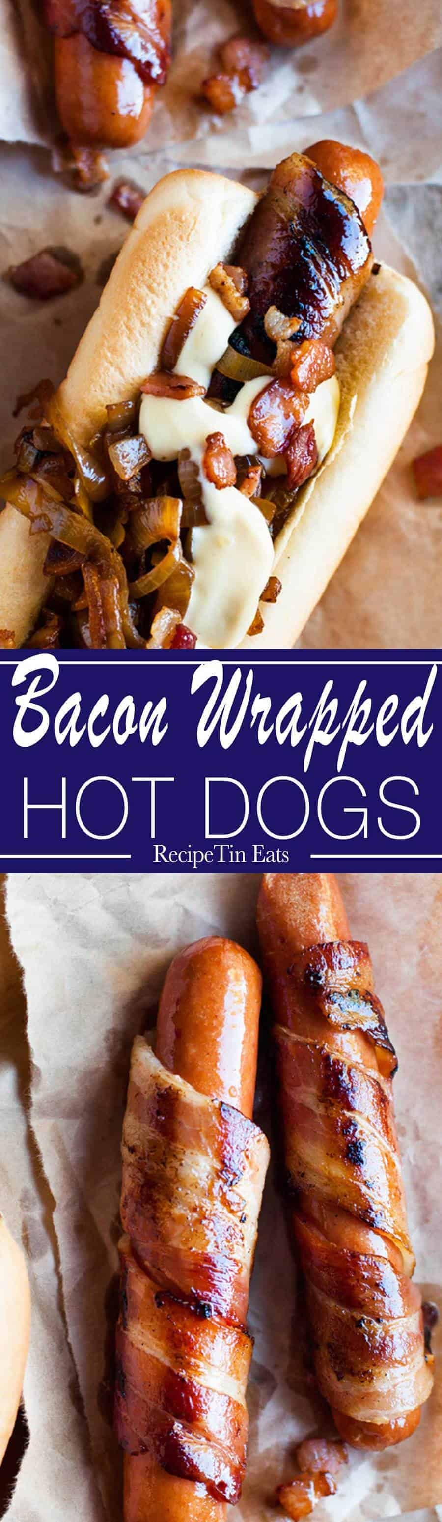 Bacon Wrapped Hot Dogs with Cheese Sauce | RecipeTin Eats