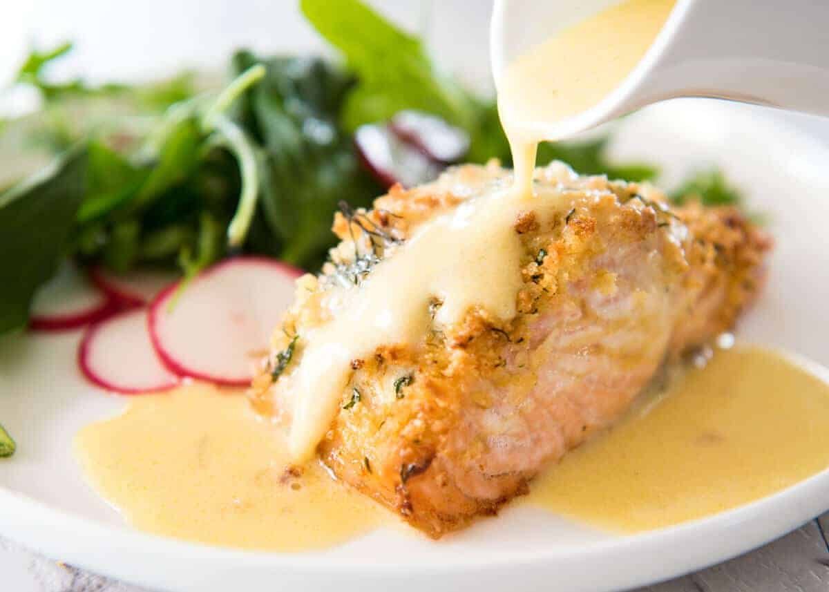 Baked Parmesan Crusted Salmon with Lemon Cream Sauce | RecipeTin Eats