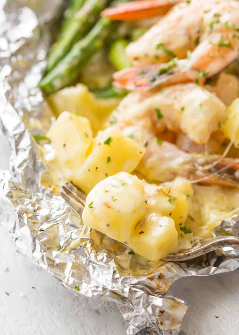 Creamy Garlic Prawns (Shrimp) & Cheesy Potato Foil Packet! | RecipeTin Eats