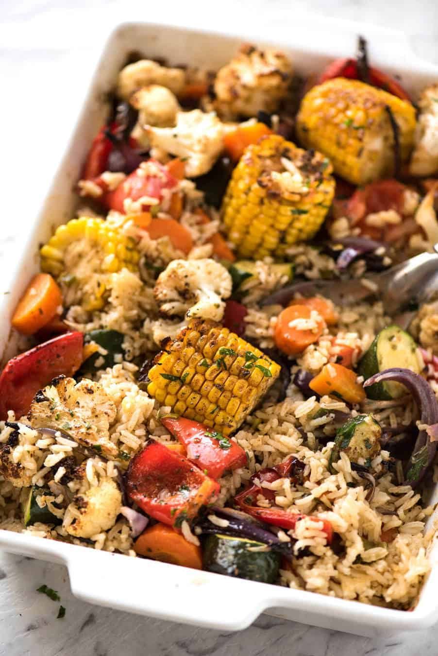 Oven Baked Rice and Vegetables (ONE PAN!!) | RecipeTin Eats