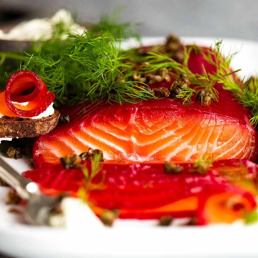 Beetroot Cured Salmon (Gin or Vodka) | RecipeTin Eats