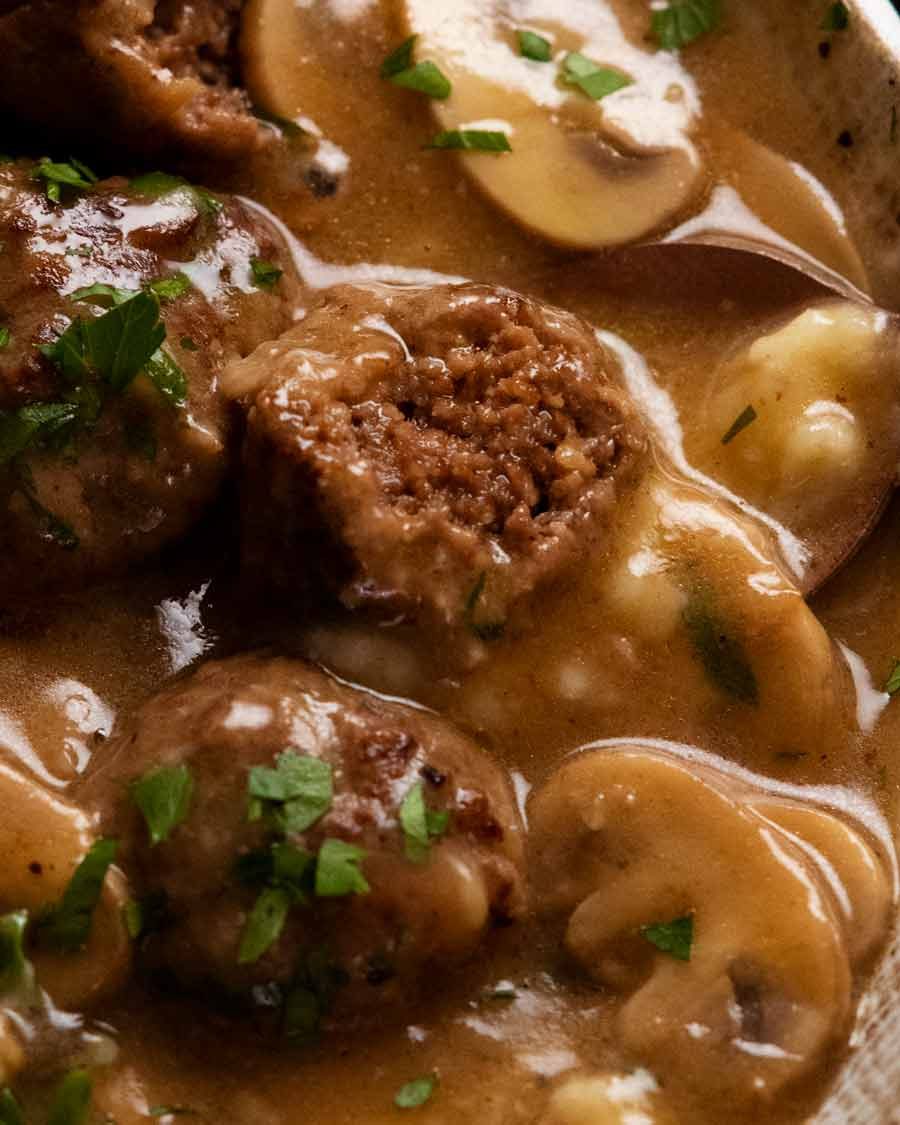 Salisbury steak meatballs with mushroom gravy | RecipeTin Eats