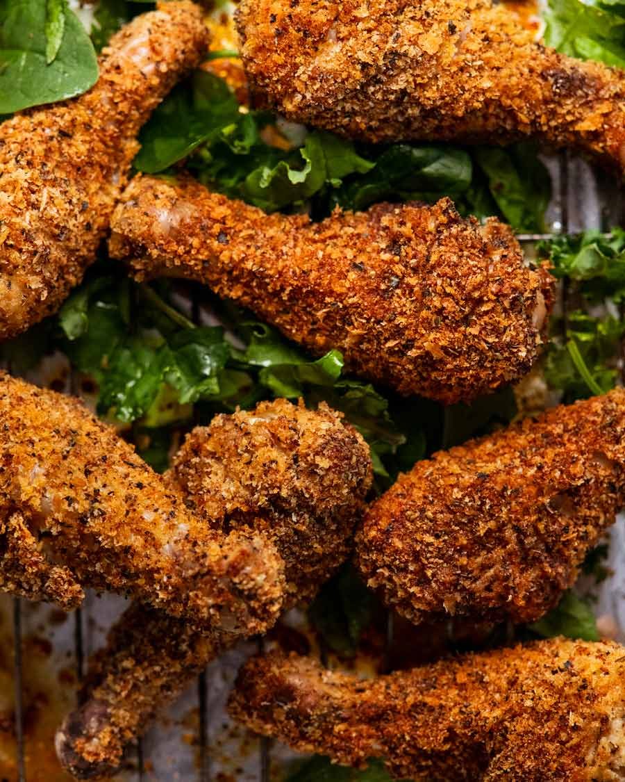 Crunchy crumbed chicken drumsticks | RecipeTin Eats