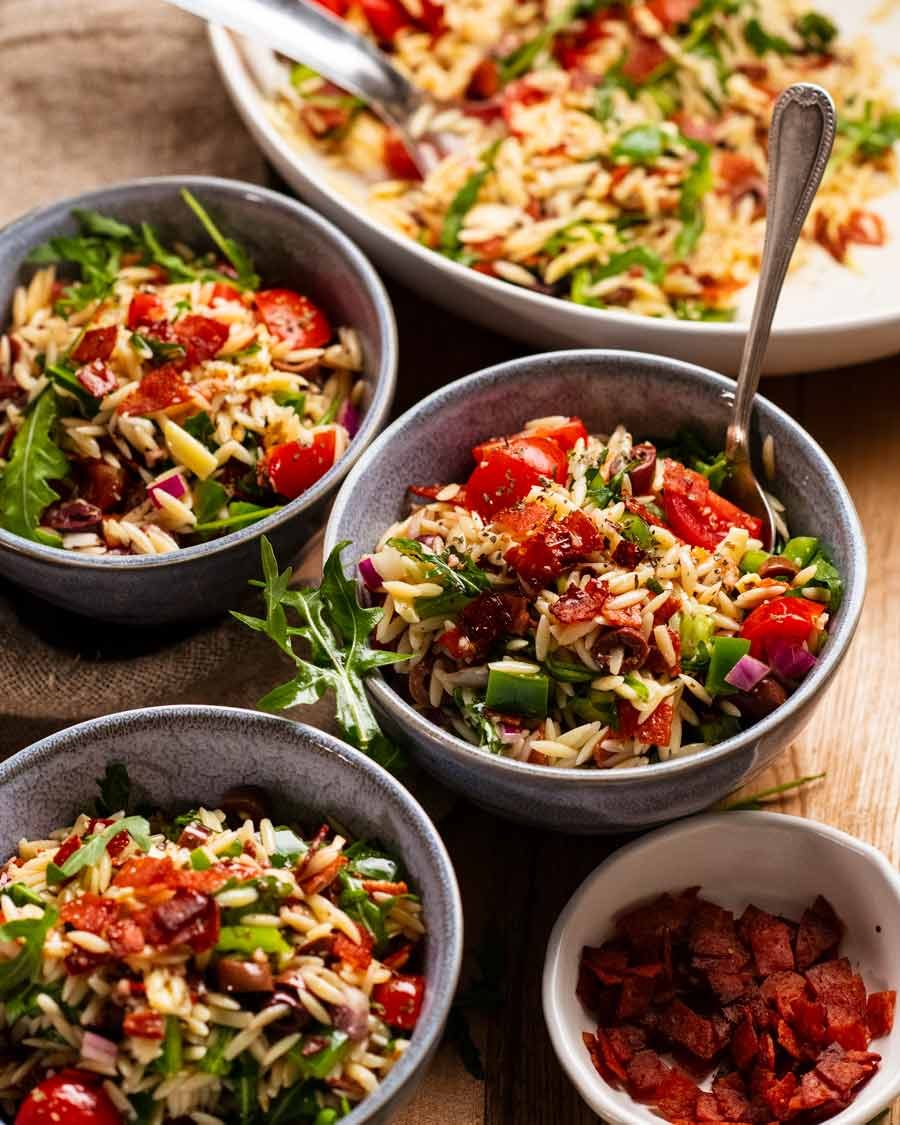 Risoni/Orzo Salad with Crispy Salami Bits | RecipeTin Eats