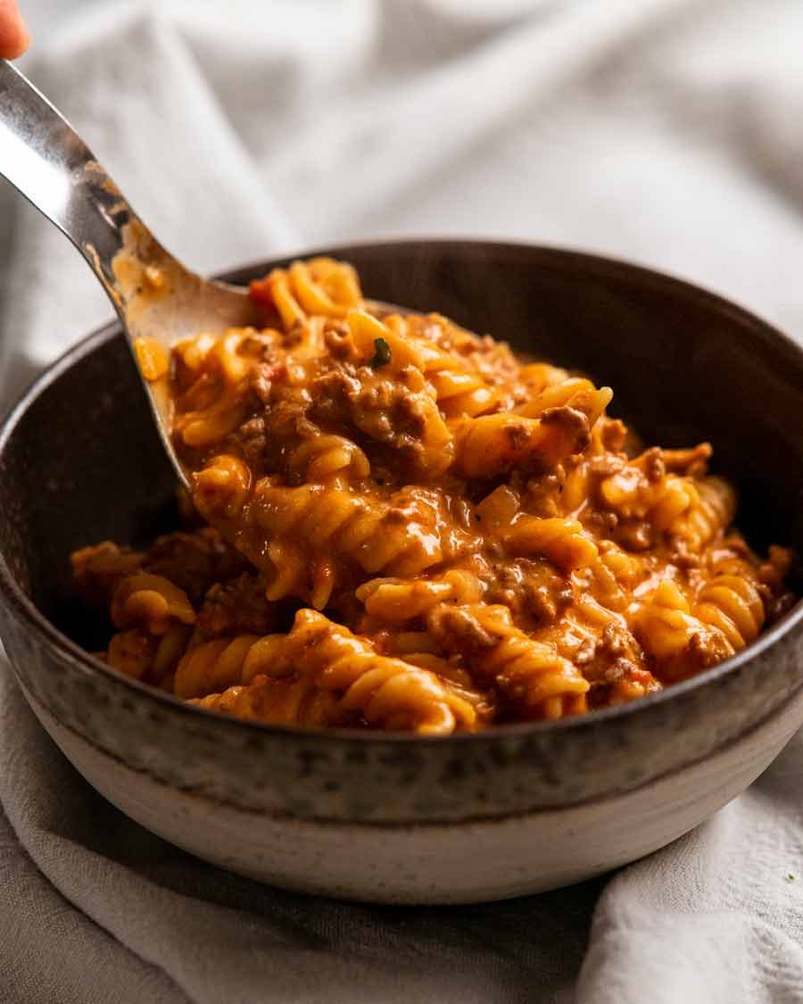One pot creamy tomato beef pasta | RecipeTin Eats