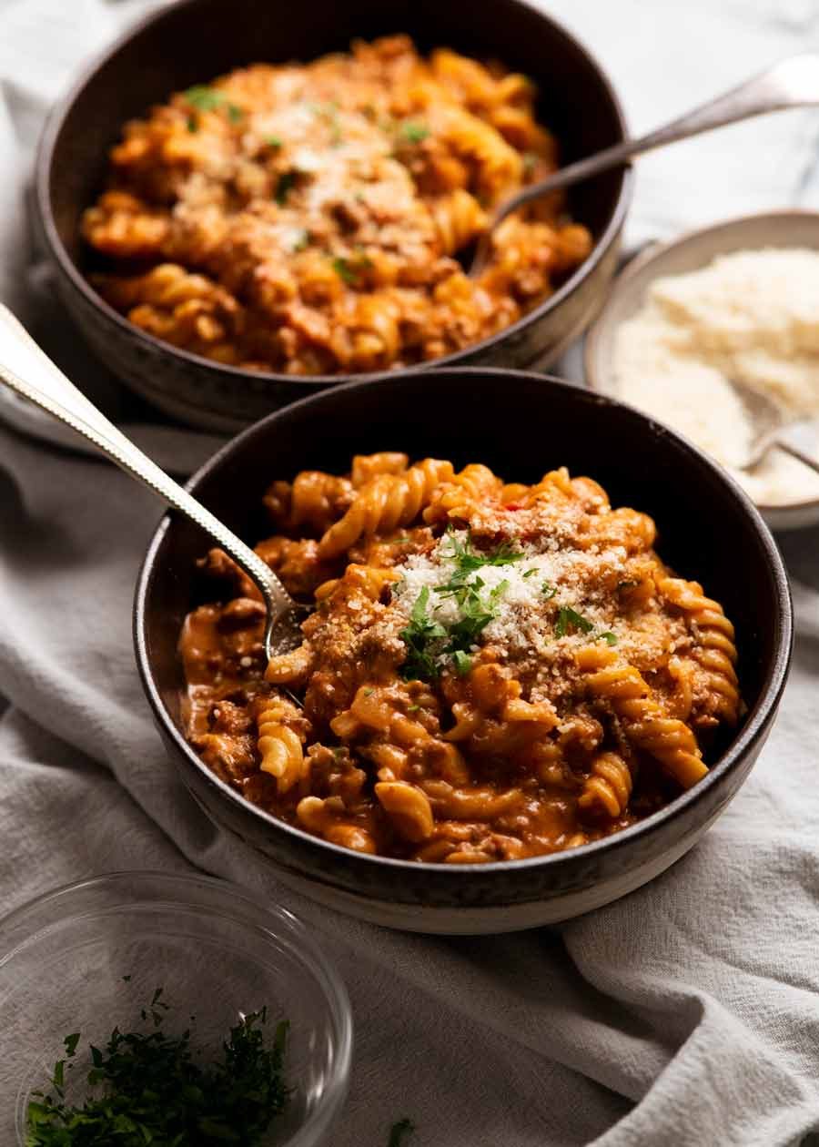 One pot creamy tomato beef pasta | RecipeTin Eats