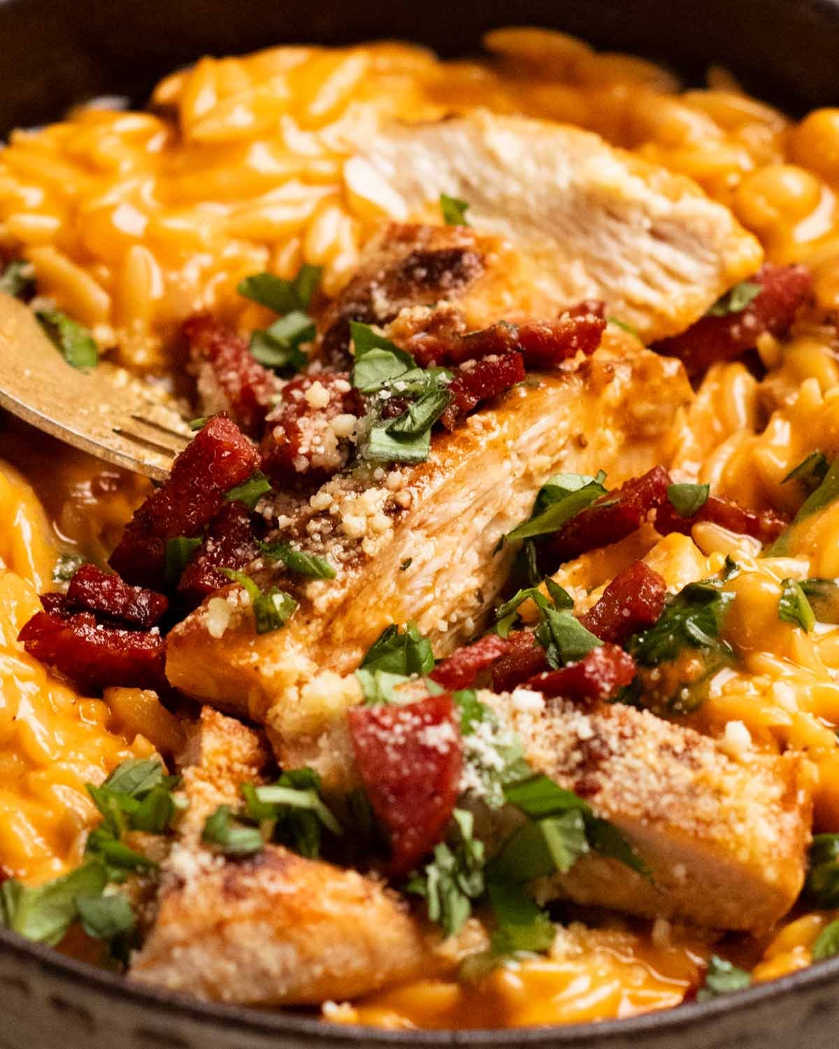 One pot chicken risoni with crispy salami | RecipeTin Eats